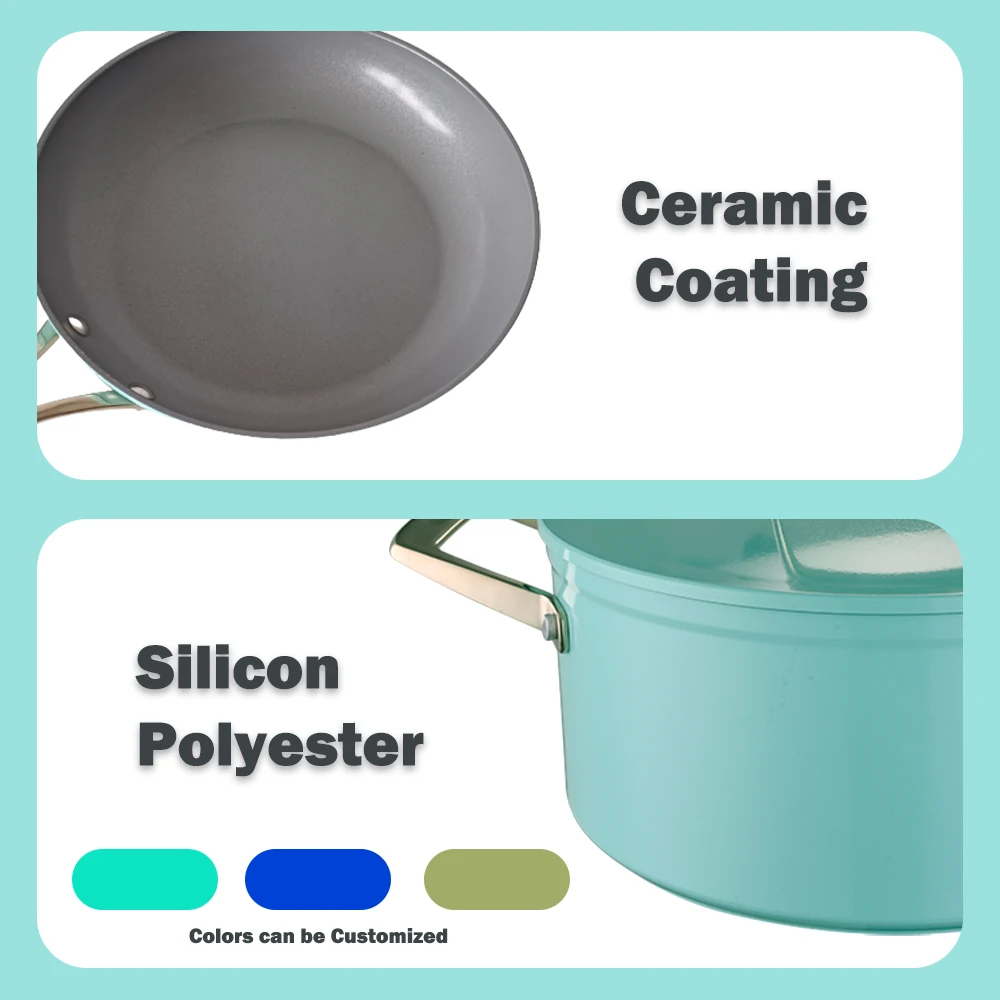 Pvd Coating Ceramic Non-stick Cookware Set Modern Design Cast Aluminum ...