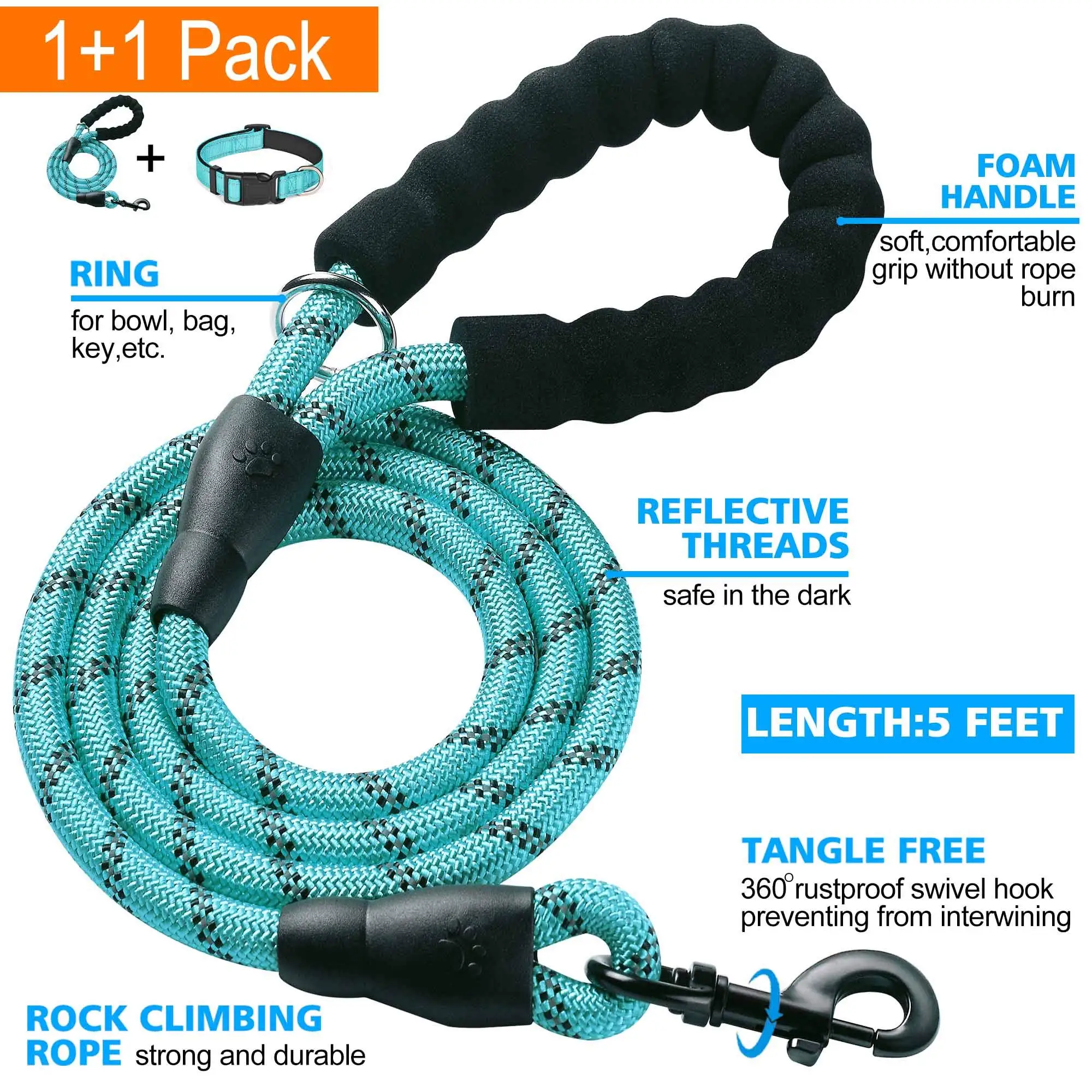 Factory Sale High Quality Silicone Handle Dog Rope Reflective Dog Leash ...