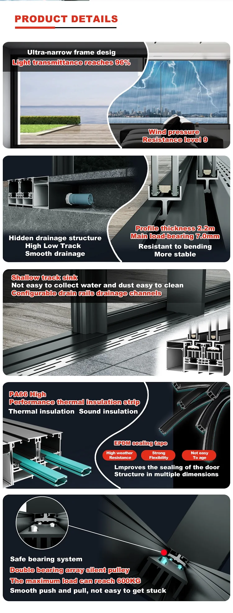 Luxury Heavy Duty Slim Frame Panoramic Sliding Glass Door