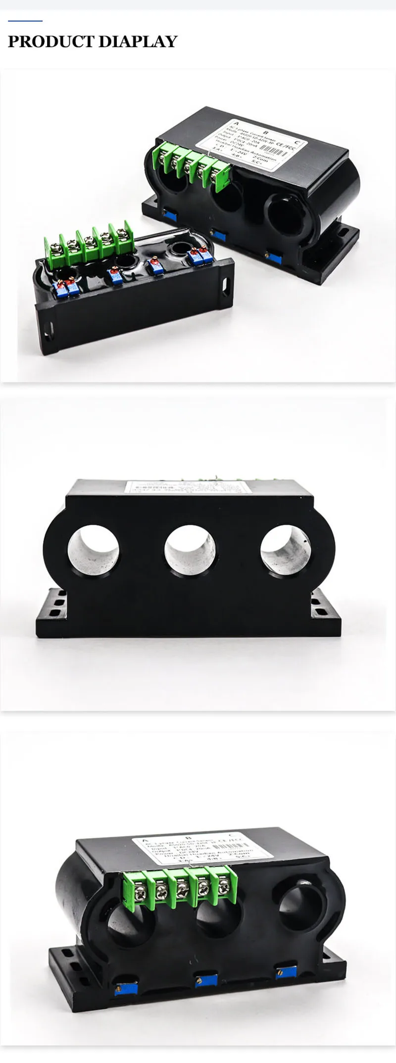 3 holes Phase AC Current Transmitter Input 0-500A AC Current Transducer ...