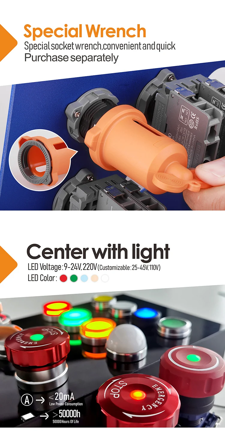 22mm Metal Mushroom Emergency Stop Switch With Led Light 2nc 3no 3nc ...