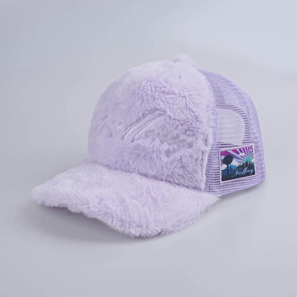 Custom Logo Faux Rabbit Fur Fuzzy 5 Panel Trucker Hat Furry Trucker Hat ...