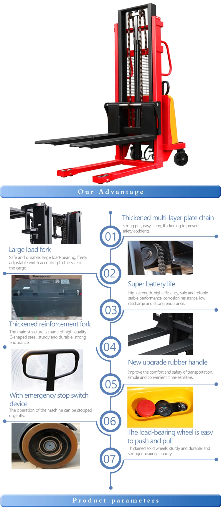 1 Ton Semi Electric Pallet Stacker Storage Battery Forklift Stacker ...
