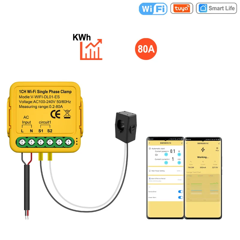 Smart Single Phase Energy Monitor - 1 Channel Power Clamp Meter