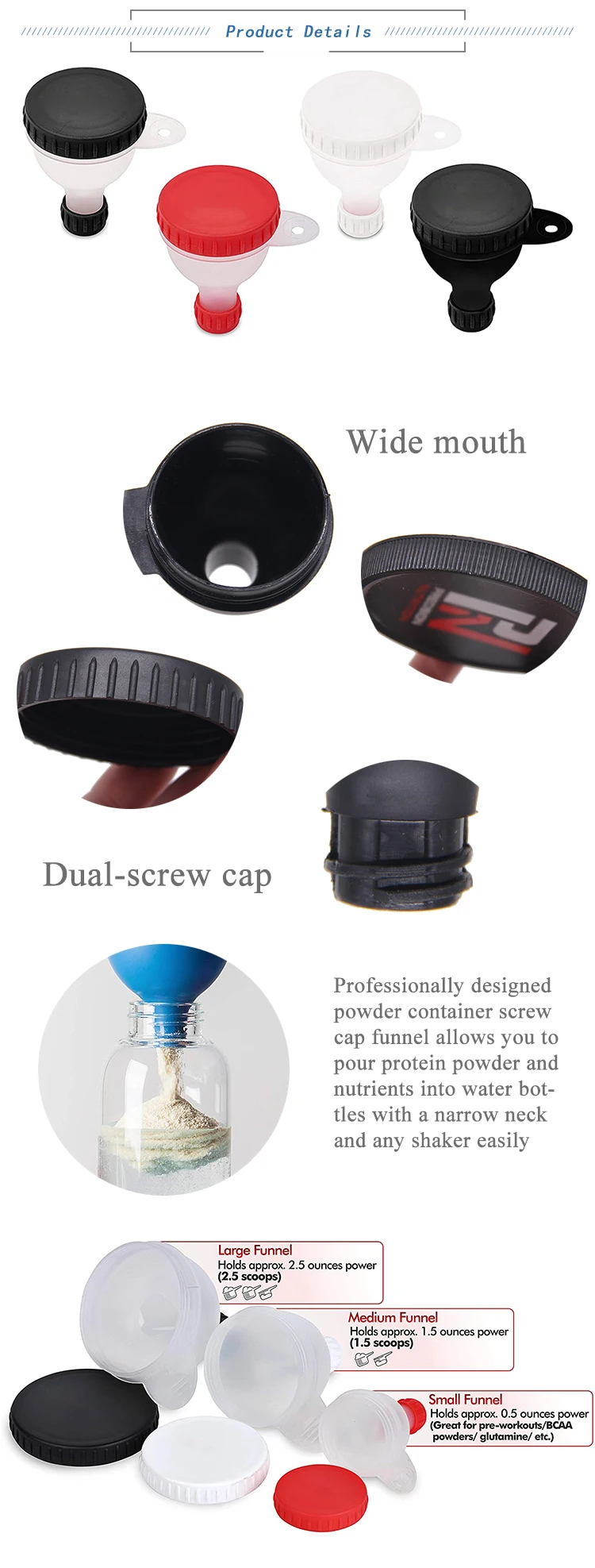 200ml 70g Plastic Black Funnel Protein Water Bottle Supplement Funnel ...