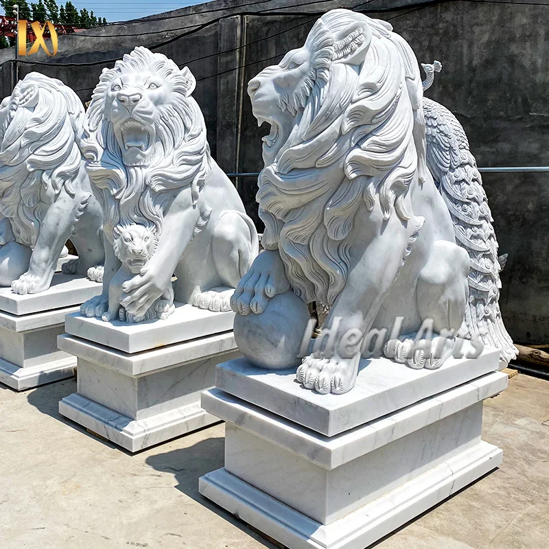 Large Outdoor Front Door Marble Stone Sit Lion Statue Sculpture - Buy ...