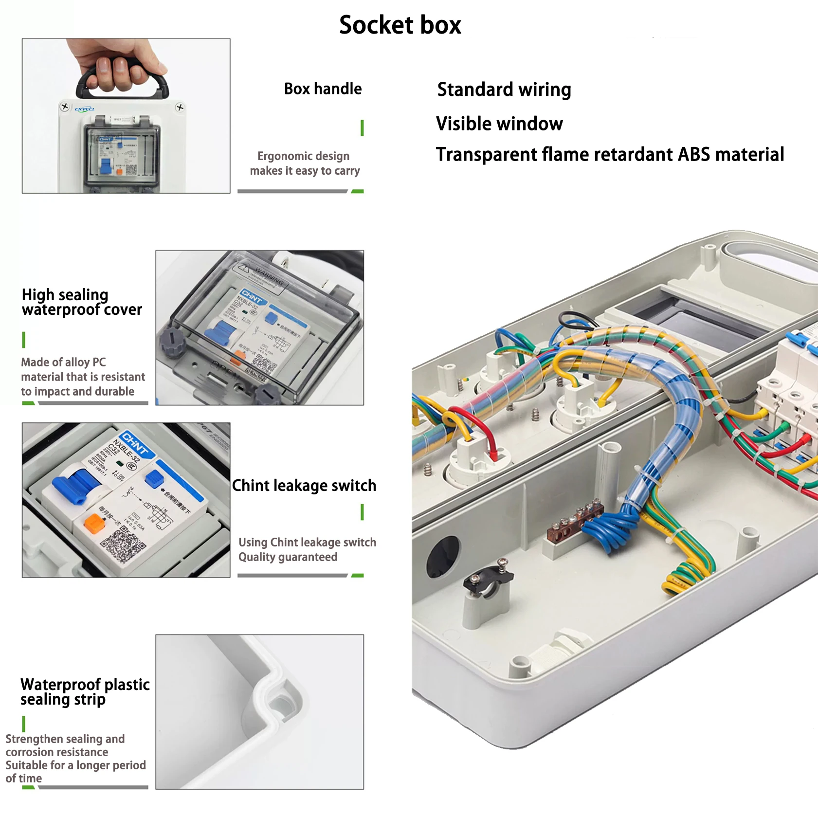 KYXT 220V Outdoor Waterproof Industrial Socket Box - 6 Outlets ...