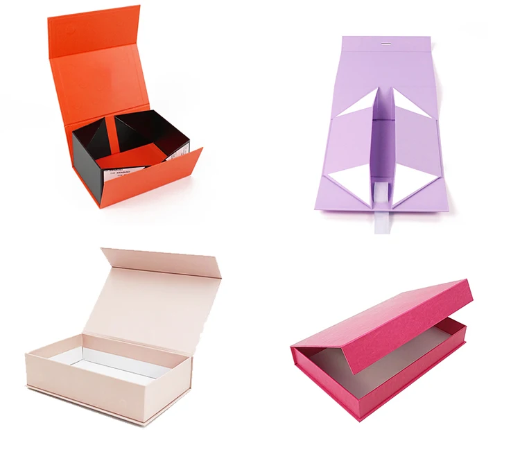Custom Logo Cardboard Foldable Black Gift Boxes Magnetic Folding ...