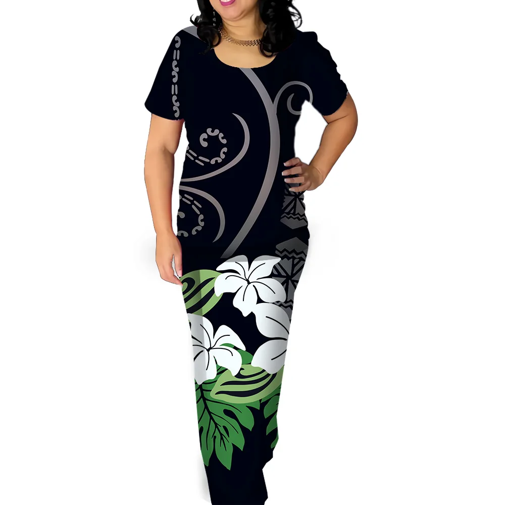 Samoan Puletasi Short Sleeve Shirt and Women Dresses 2pcs Polynesian ...