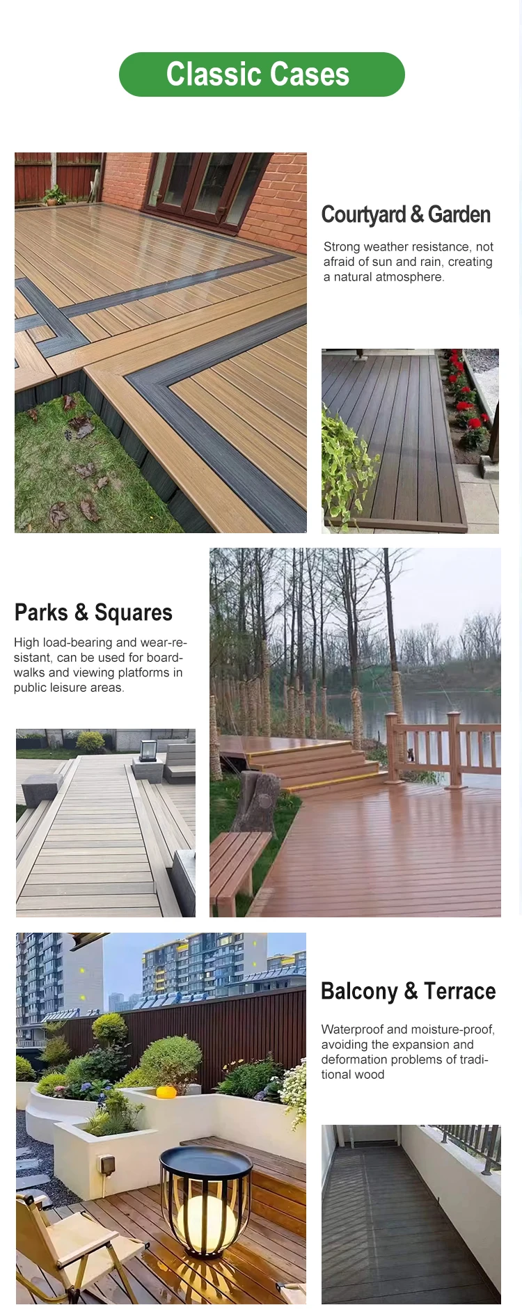 Outdoor Teak Ipe Oak Wood-Like Texture WPC Decking Tiles Wood Plastic ...