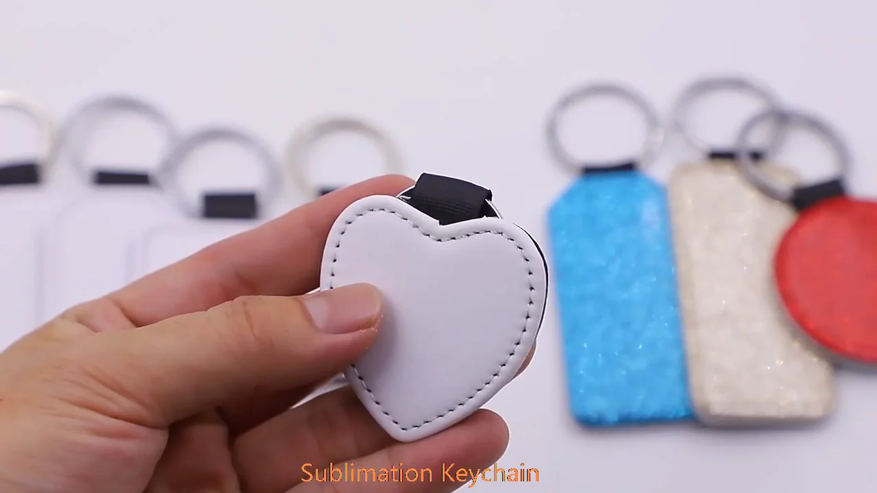 Diy Sublimation Double Side Printable Blank White Pu Leather Keychain ...