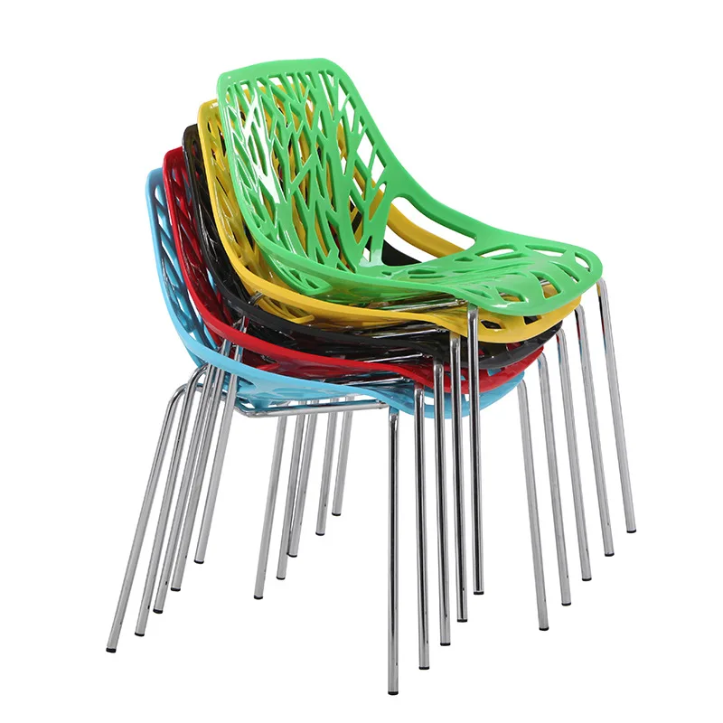 Modern Striking Birds Nest Side Metal Birch Dining Chairs