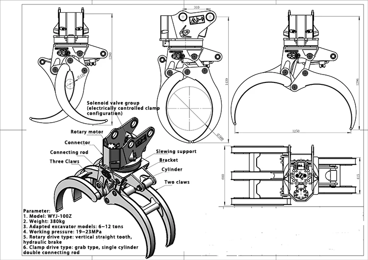 Hydraulic Rotator Grapple WYJ100Z for 5-9 Ton Excavators - 360 Degree ...