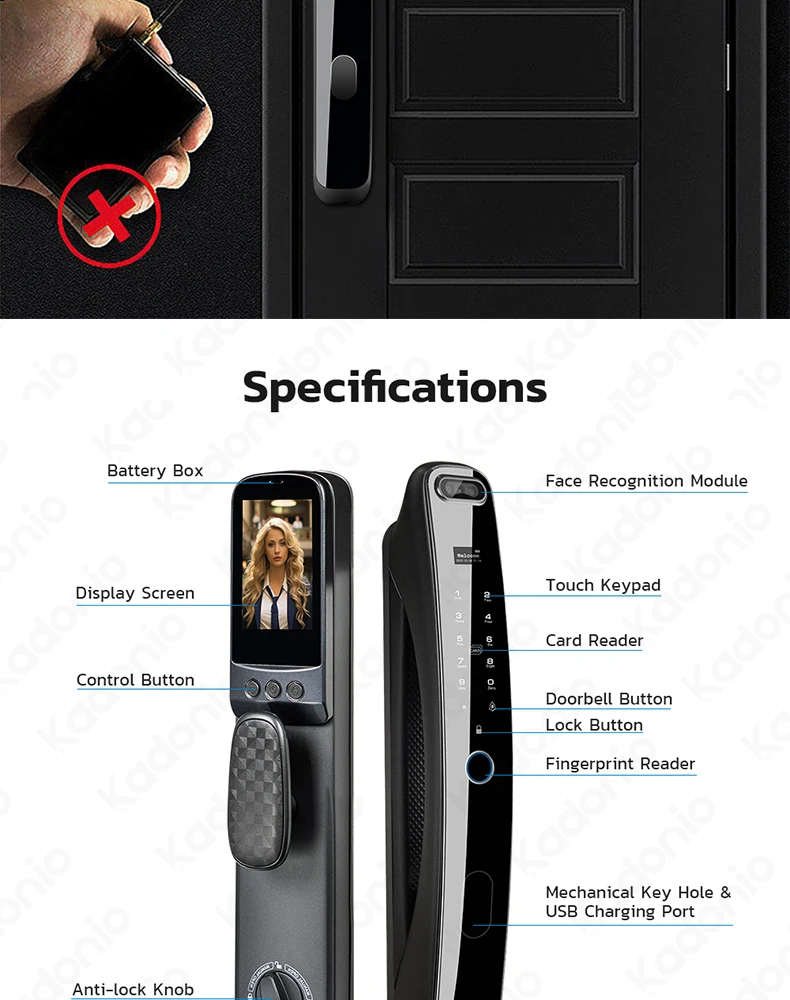 Kadonio Smart Door Lock With Electronic Keypad Nfc 3d Face Recognition ...