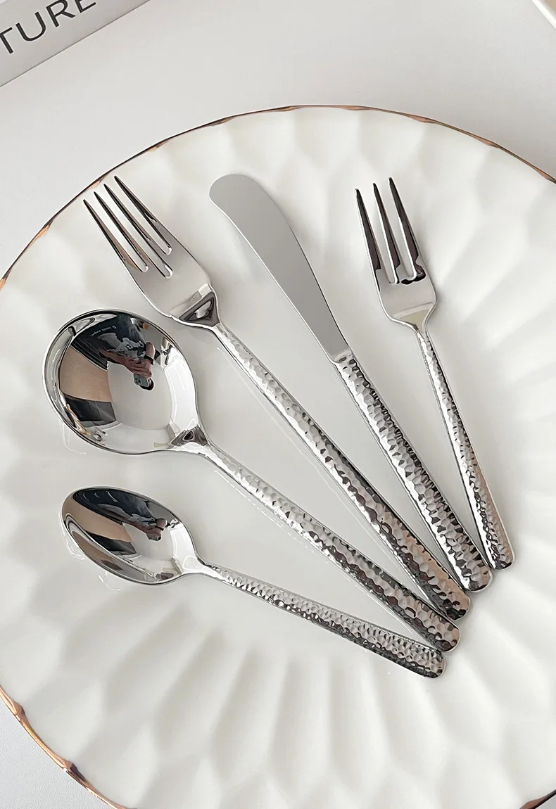 Hand-forged Stainless Steel Flatware Set Hammered Silverware Cutlery ...