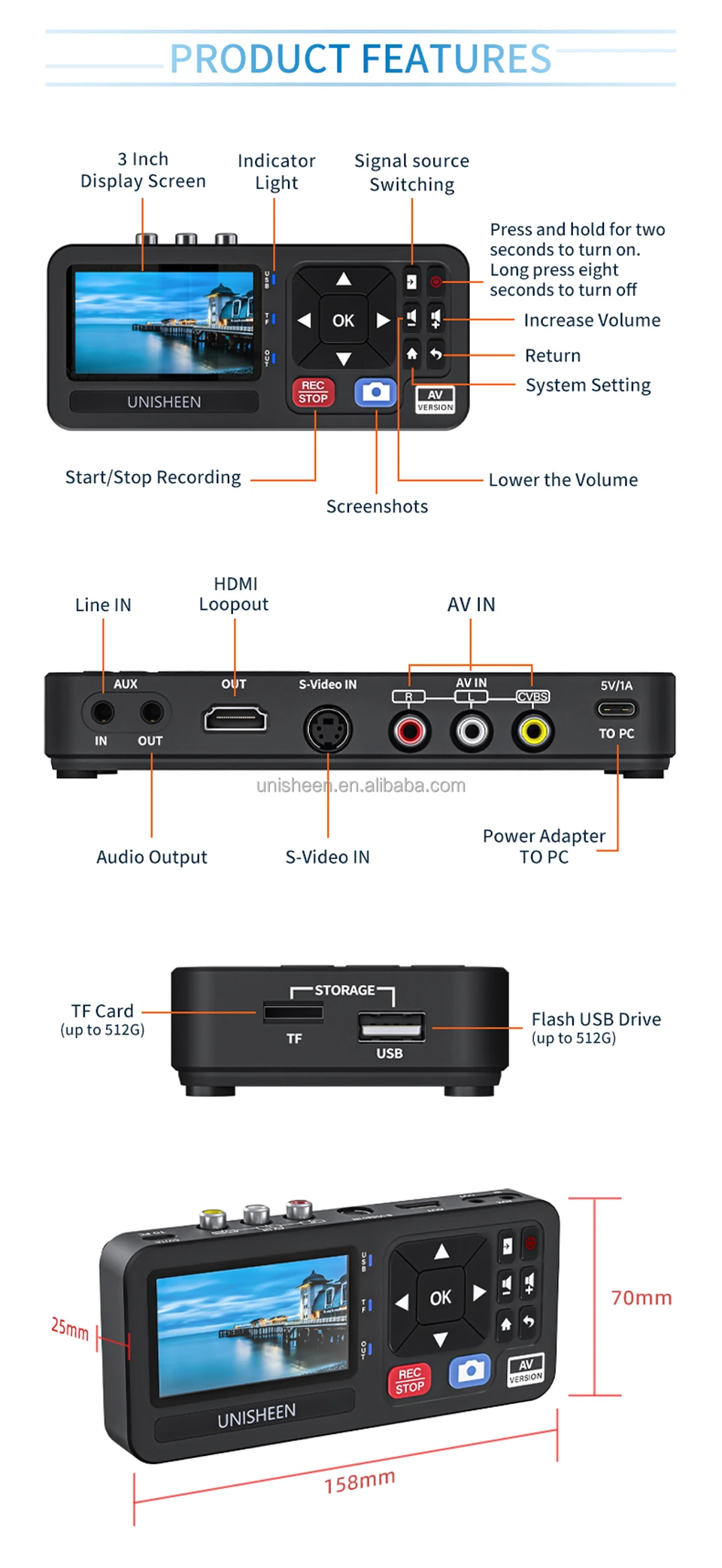 Unisheen Ur230a Mini Size Standalone Endoscope Switchable Video ...