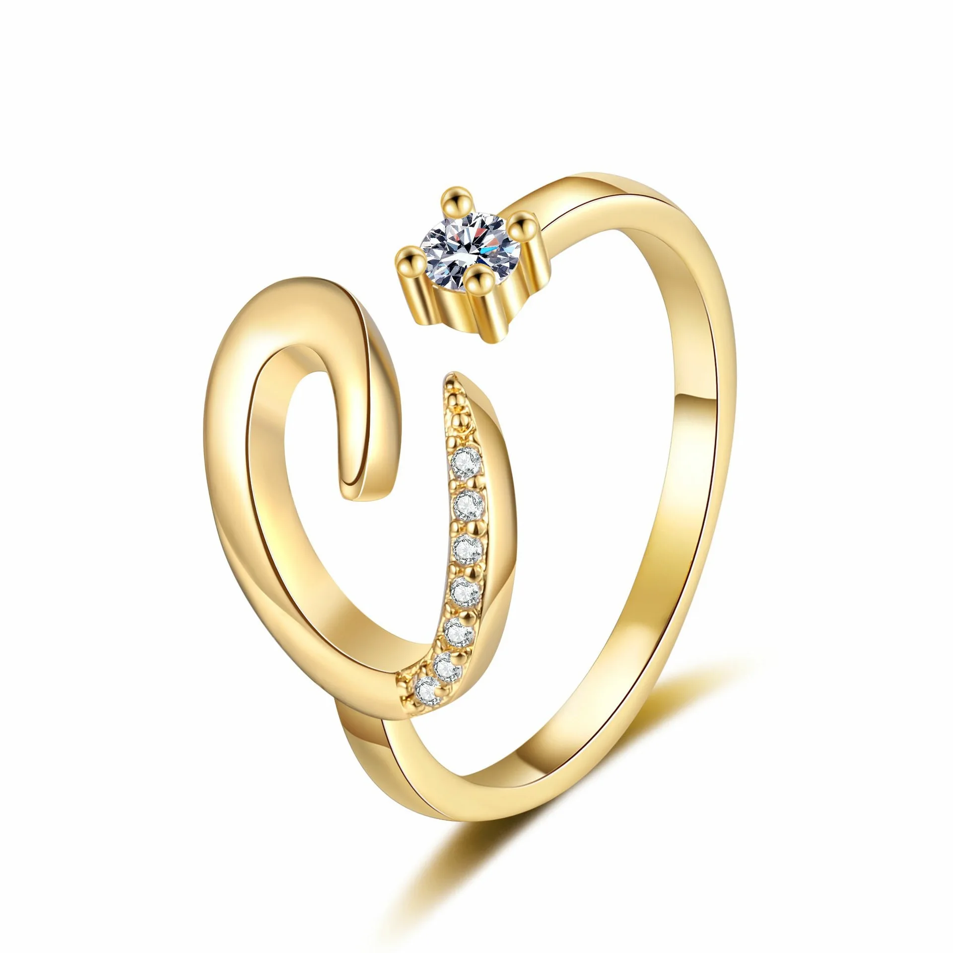 26 Alphabet Design Initial Custom Iced Finger Rings White Gold 18k ...