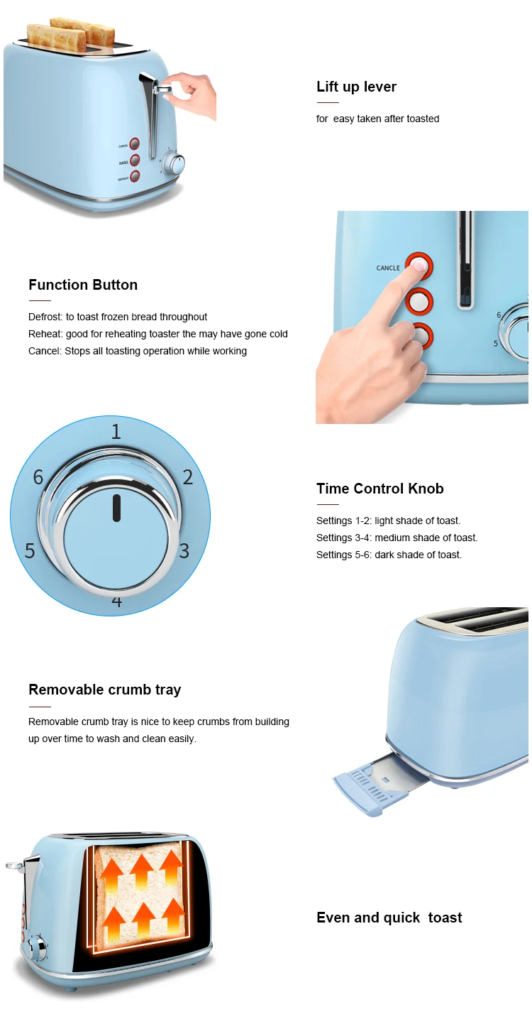 Retro Toaster Steel Stainless 2 Slice Commercial Electric Bread Toaster ...