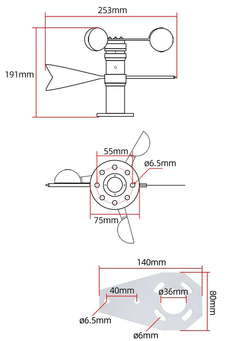 Rs485 Outdoor Instruments Anemometer And Wind Vane Integrated Wind ...