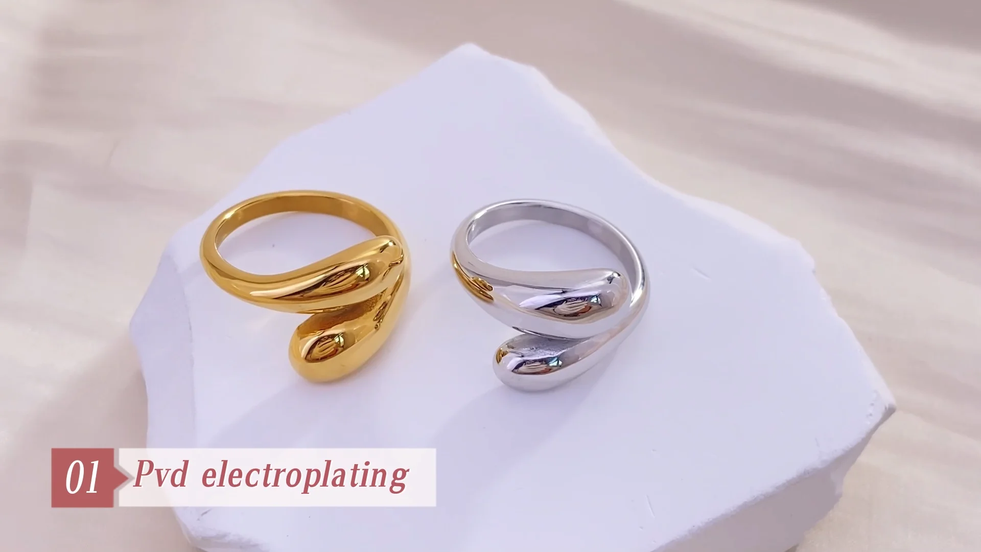 New Simple Water Proof Curve Bright Open Finger Ring Pvd 18k Gold ...