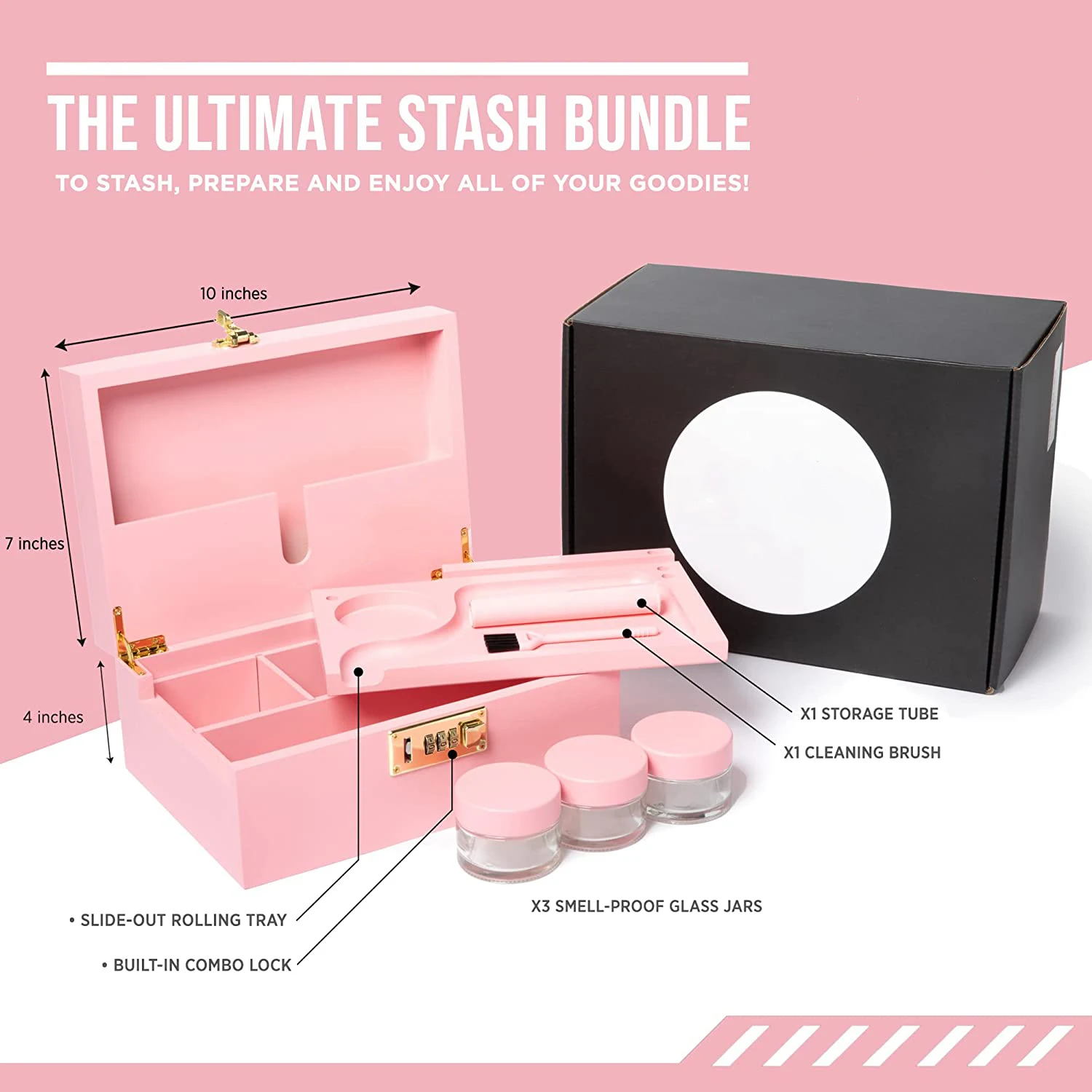 Luxury Bamboo Wood Stash Box with Rolling Tray & Custom Logo