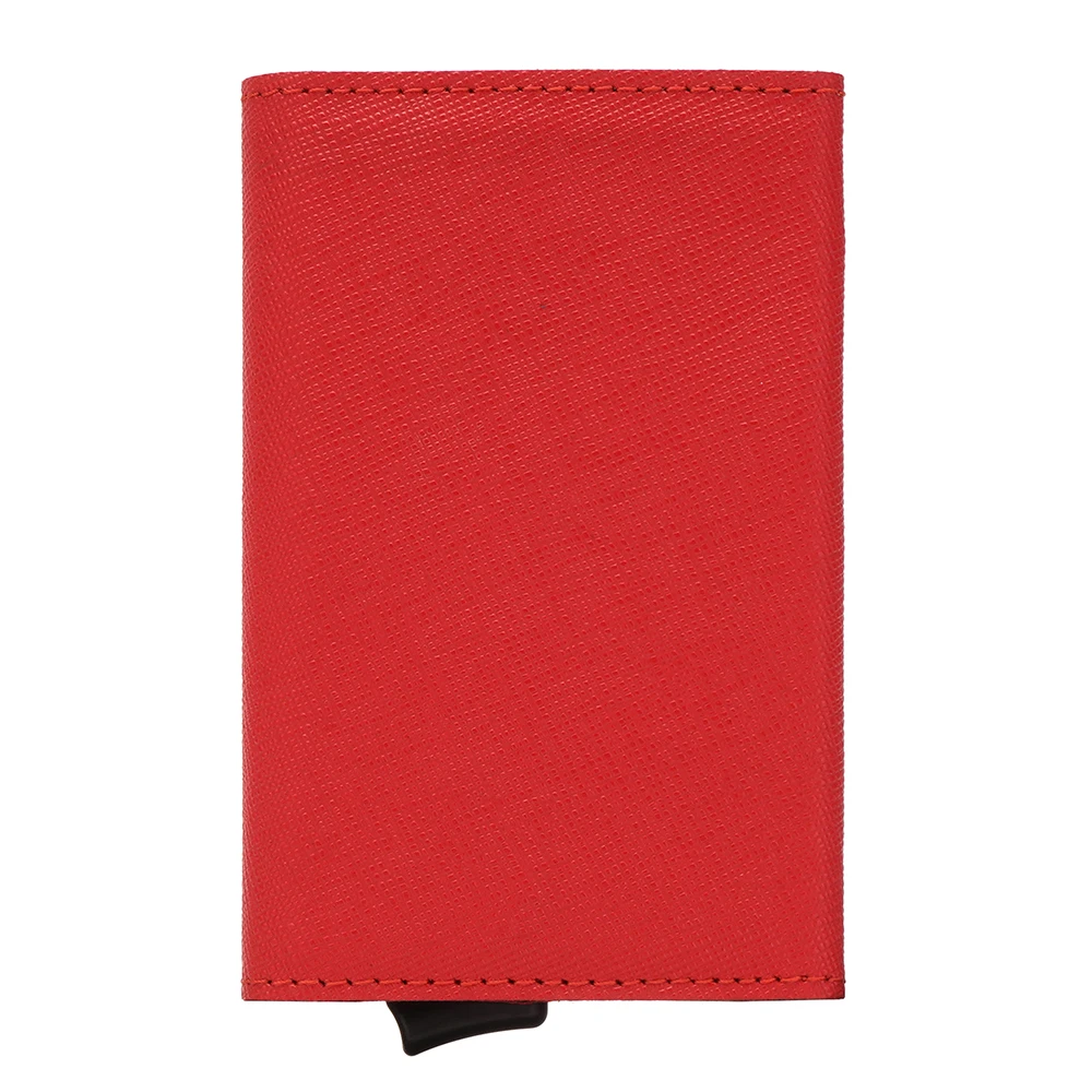 Red Color Saffiano Leather Mini Aluminum Case Pop Up Card Holder - Buy ...