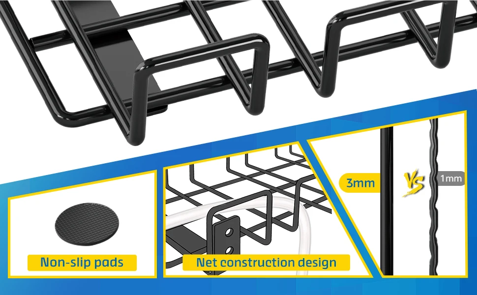 Wire Management Compartment Cable Duct Under Desk No Drill Cord Holder ...