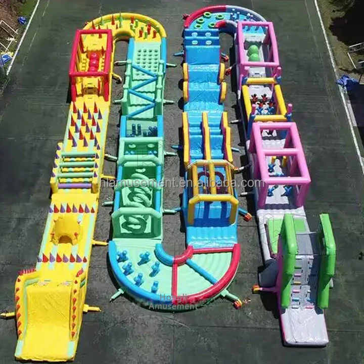 Interactive Inflatable Obstacle Course With Big Slide Inflatable Bounce ...