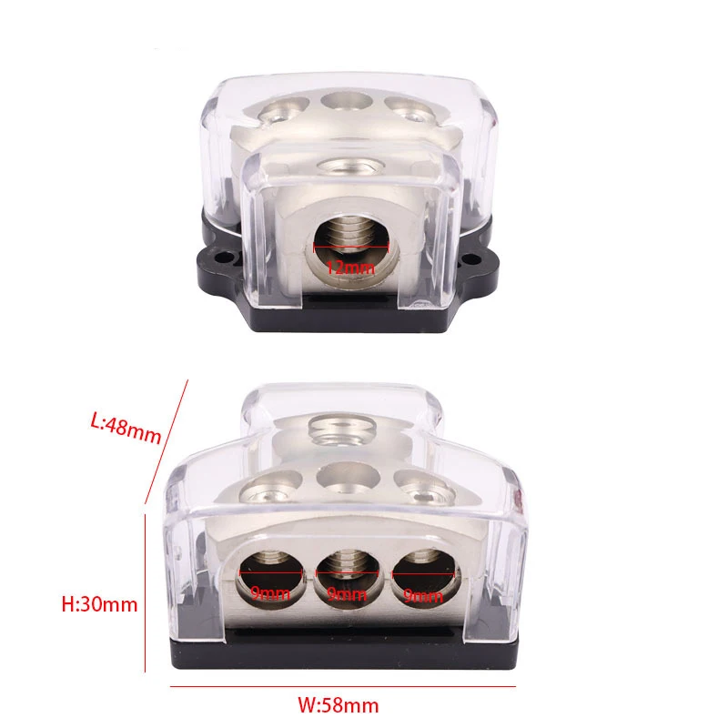 3 Way Power Distribution Block 1x 0 Gauge in / 3x 4 Gauge Out Amp Power Distribution Ground ...