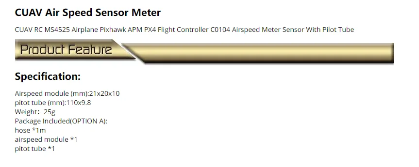 CUAV MS4525 Airspeed Meter Sensor - Pixhawk APM PX4 Compatible