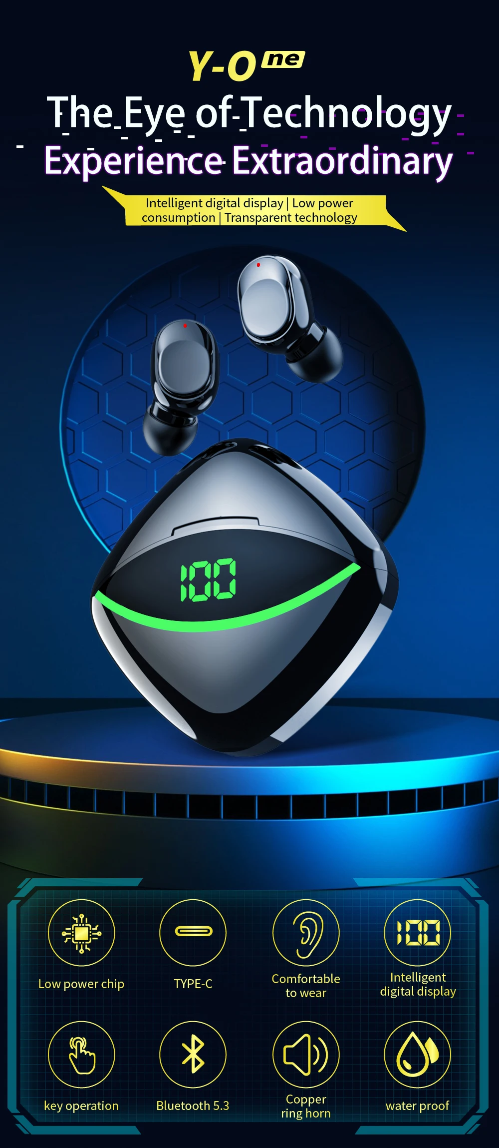 Y ONE True Wireless Earbuds In-Ear TWS with Digital Display Battery ...