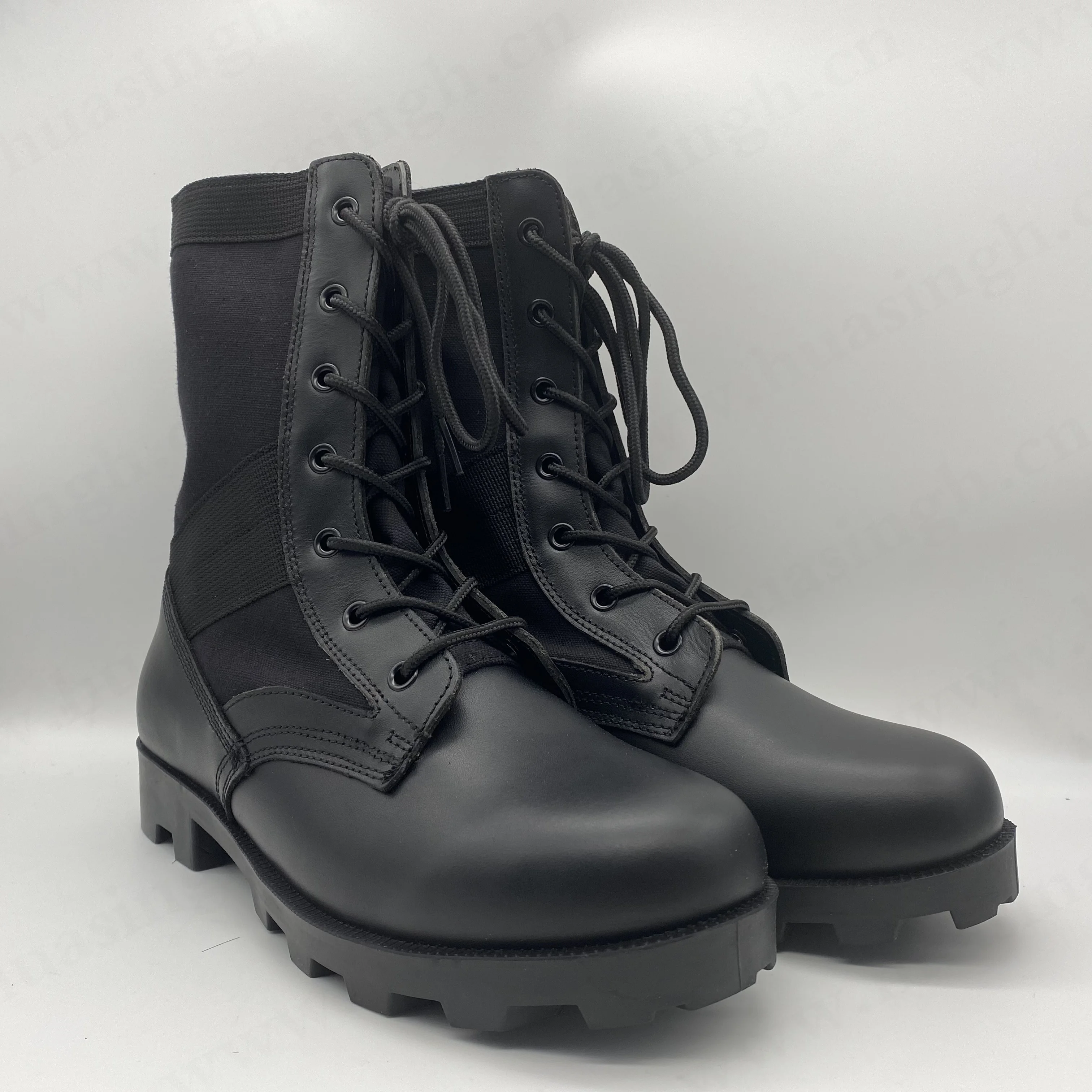Wellco Hard Rubber Outsole Black Combat Boots - Full Grain Leather