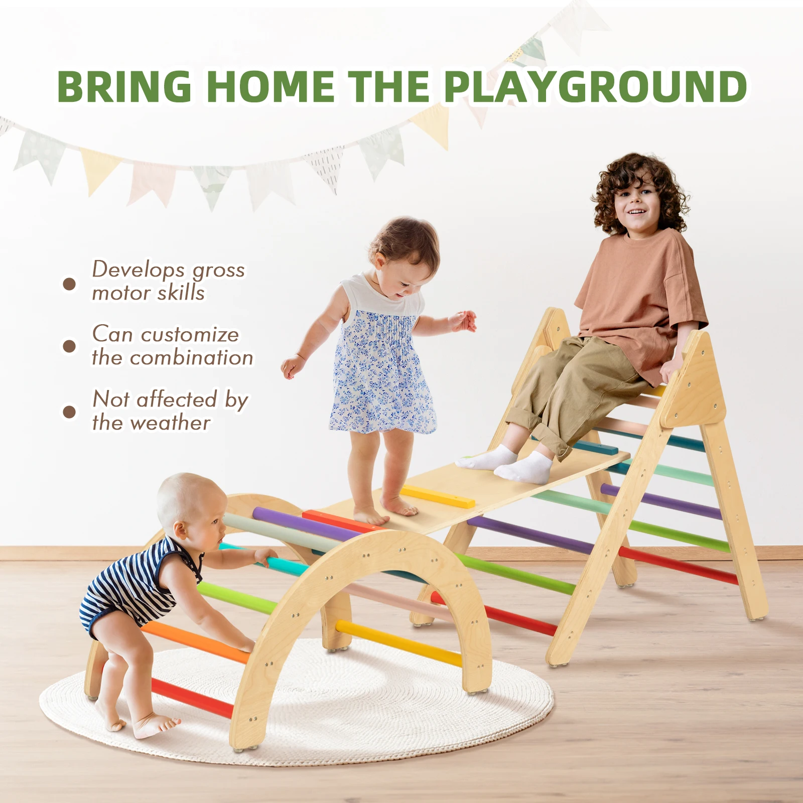 Climbing Triangle Set With Ramp Indoor 3 In 1 Wooden Kids Triangle ...