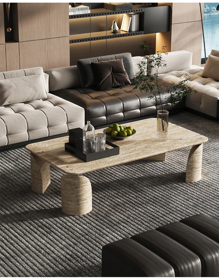 Lander Stone Luxury Beige Travertine Marble Center Table Nordic Stone ...