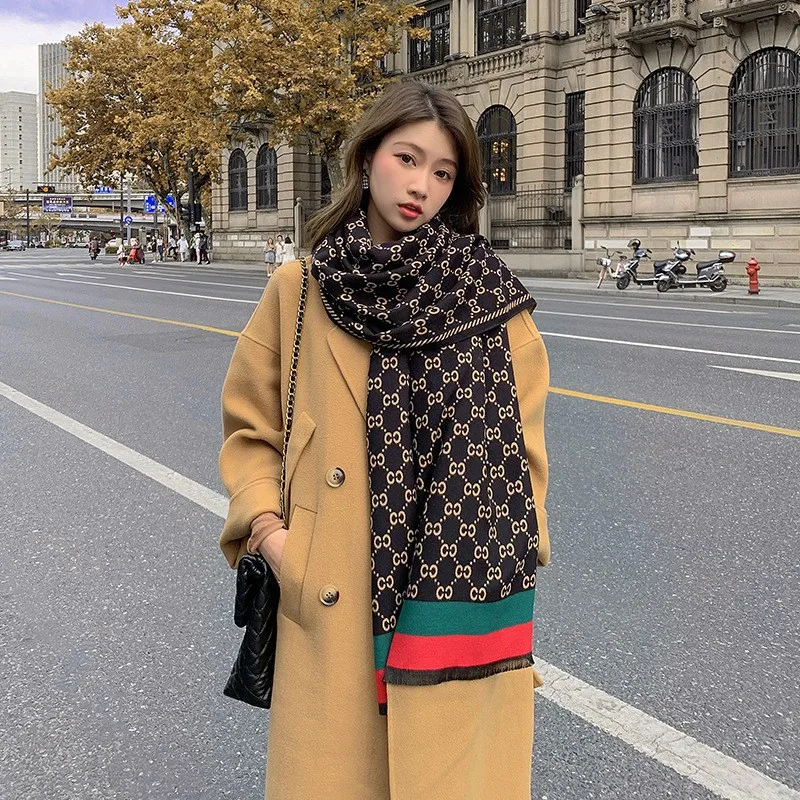 2023 Luxury Brand Designer Cashmere Shawl Knitted Warm Winter Plain ...