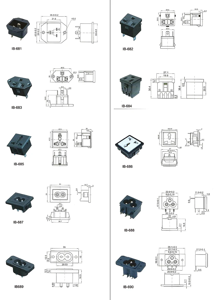 16a 250v Female Socket With Fuse And Switch Male Ac Power Socket Ac ...