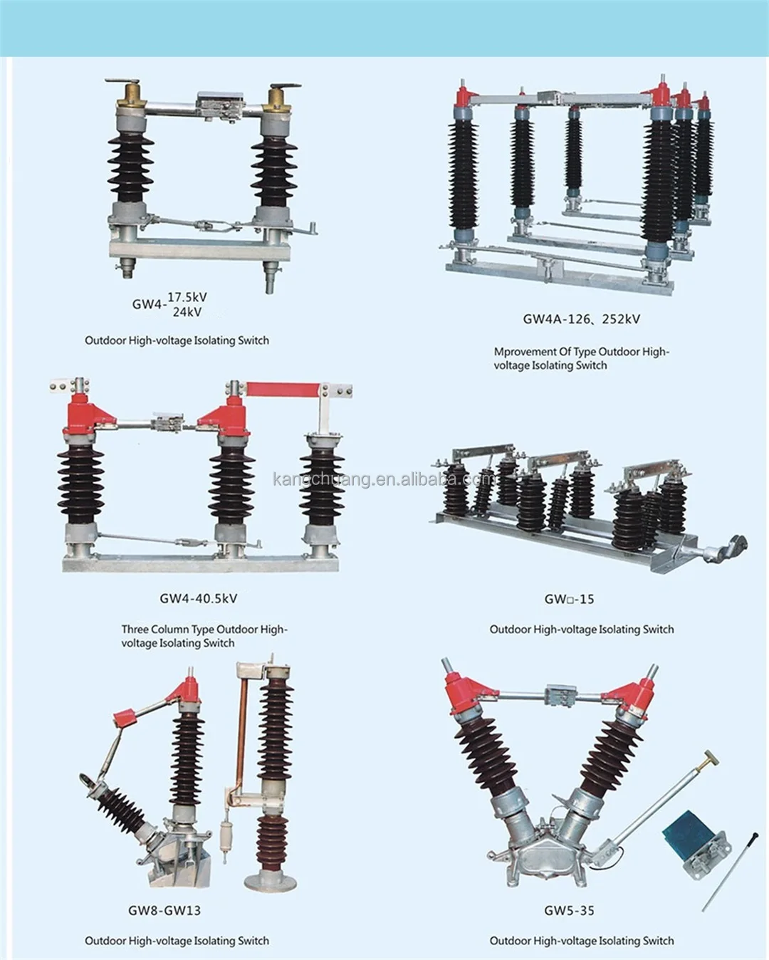 GW4-40.5 630A 12KV 35KV 72.5KV 126KV 145KV 2023 New Power Station Type High Voltage Isolation ...