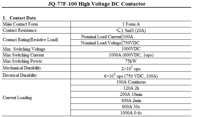 JQ-77F-100高压电流直流接触器继电器100A 750VDC 75kW 1000A 1000VDC新能源电池电动车车| Alibaba.com