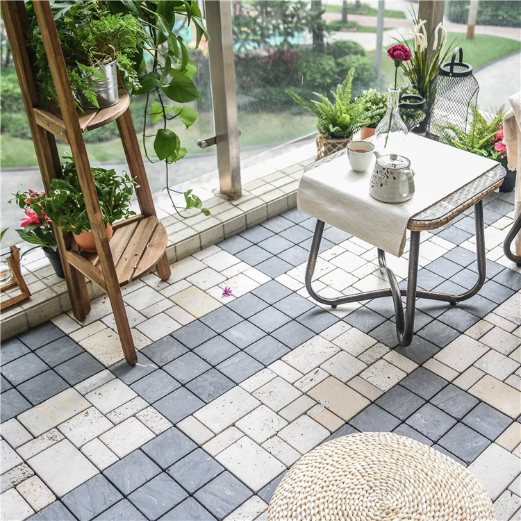 Garden Pathway Floor Interlocking Limestone Paving Stone Pebble Tile ...