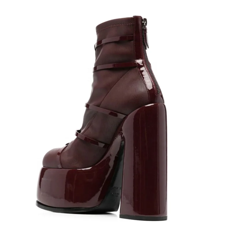 Wine Red Super High Platform Women Block Heels Shoes Belt Buckles Woman ...