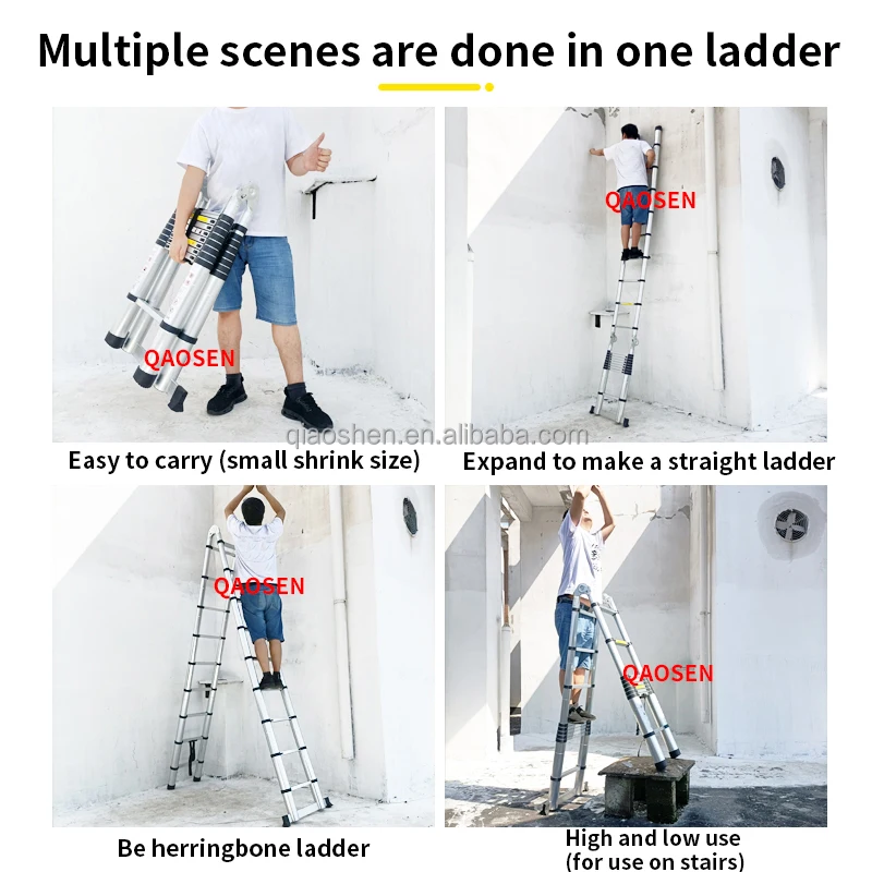 QAOSEN 5.0M Aluminum Double Telescopic Ladder - 2.5m A-frame