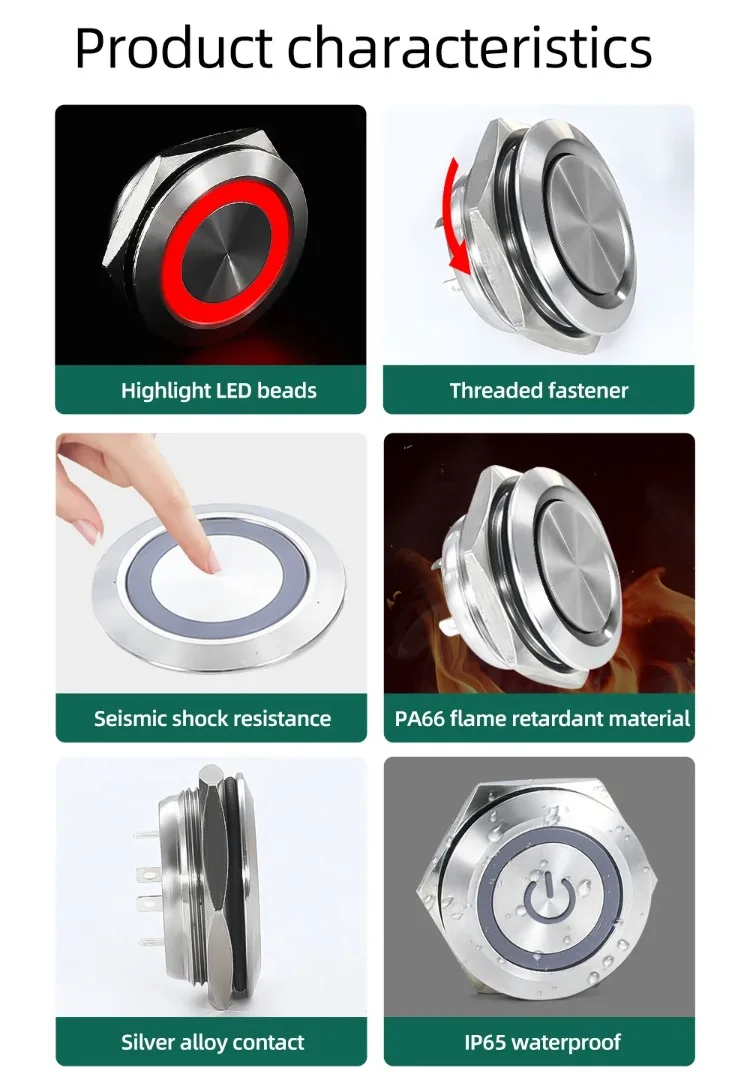 Stainless Steel Push Button Switch with IP65 Protection