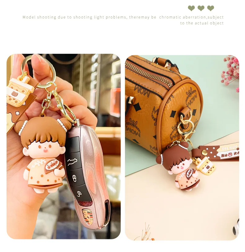 Lovely Cartoon Girl Boy Boba Decoration Key Chain Keyring Cute 3d Pvc ...