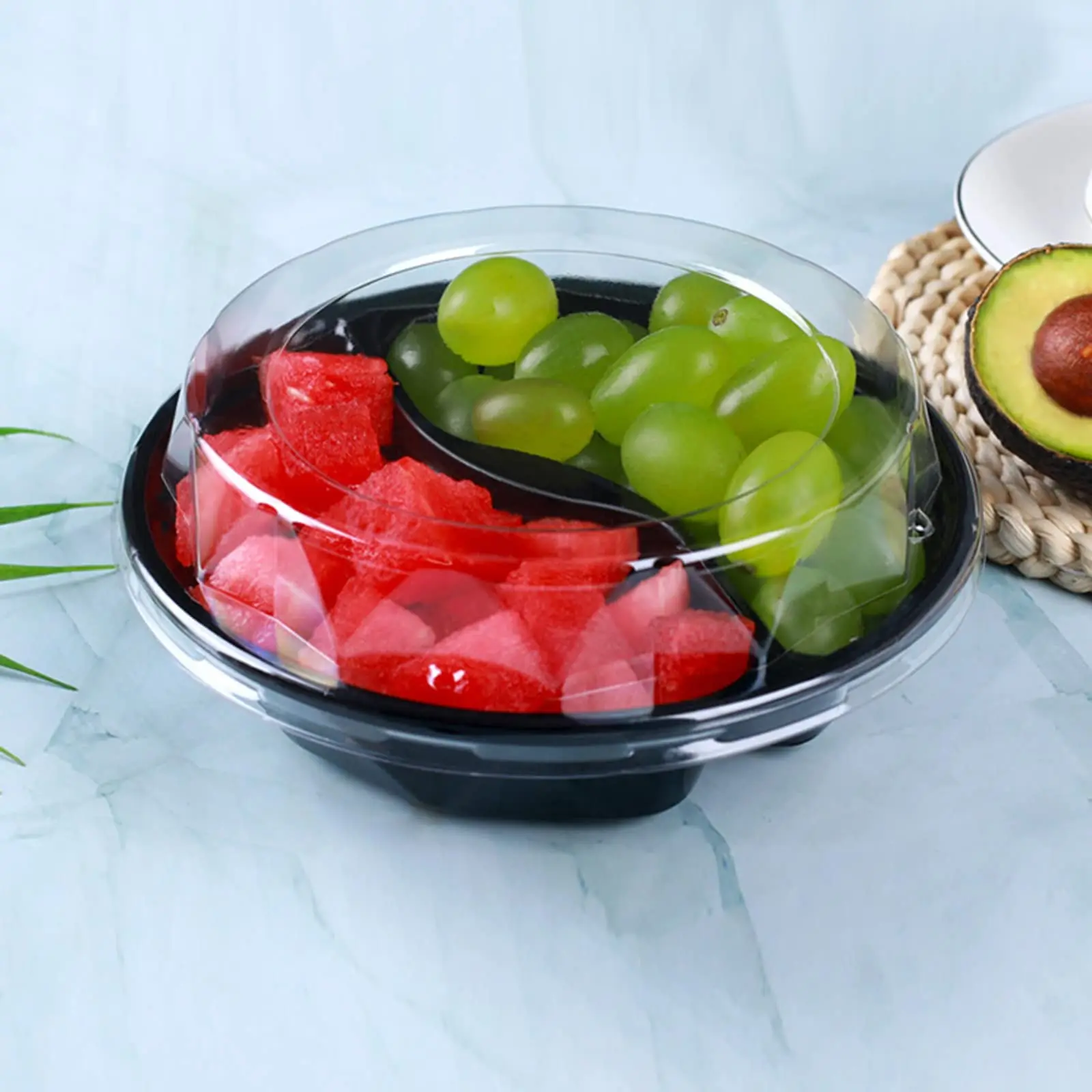 Factory 2 Compartment Plastic Fruit Tray Food Storage Box With Lid ...