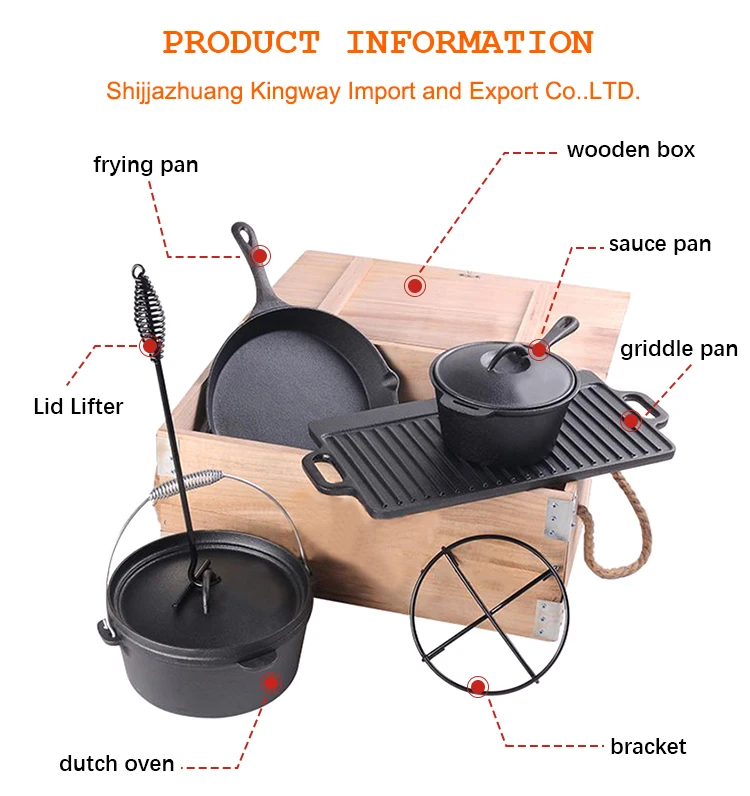 Outdoor Travel Camping Bbq Cast Iron Cookware Kit Set - Buy Bbq Cast ...