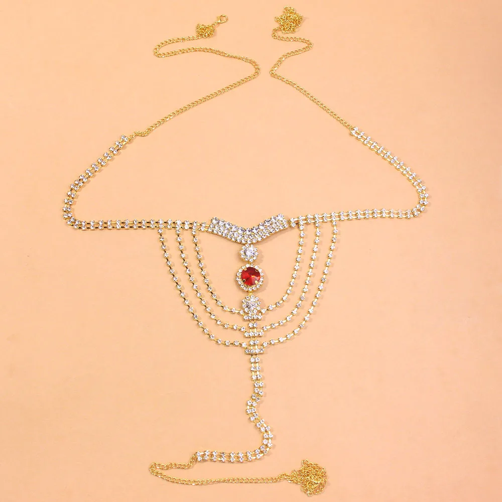 Fashion Jewelry Gold Metal Body Chain Rhinestone Body Chain Underwear ...