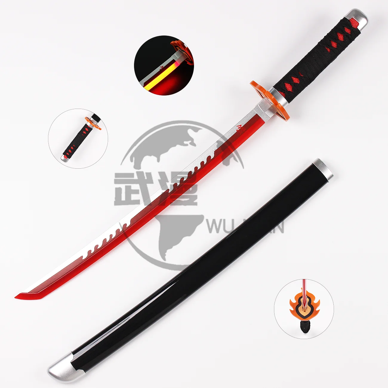 Rengoku Ruka Cosplay Prop 28 Inch Japanese Weapons Katana Led Wood Toy ...