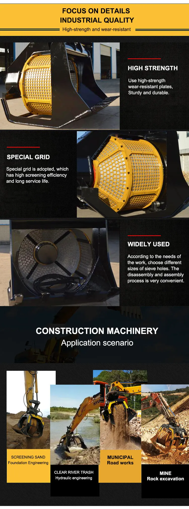 RSBM OEM Excavator Rotary Screening Bucket Soil 360 Rotary Sorting ...