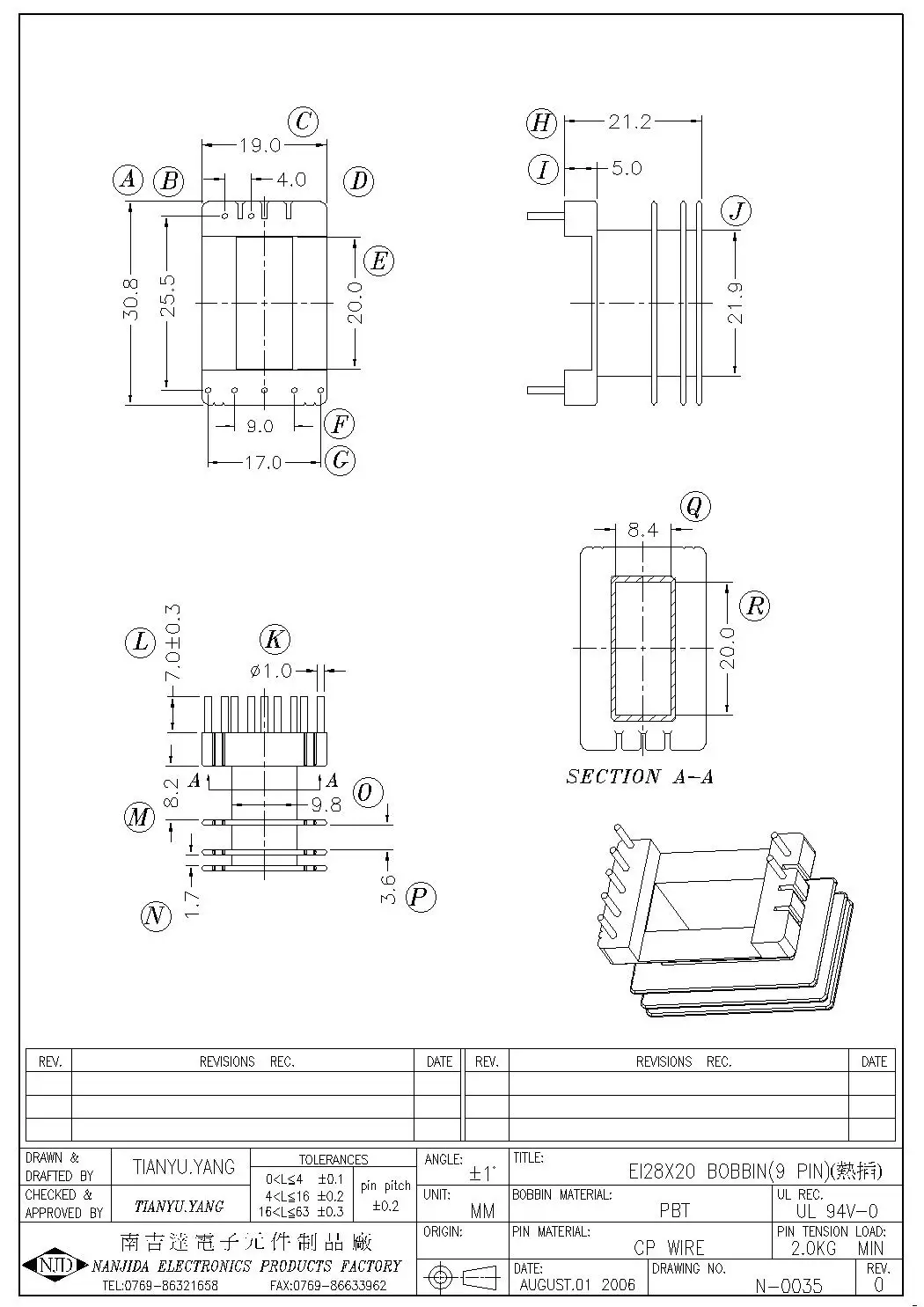 EI28 vertical bobbin 4+5 pin pitch 25.5mm transformer bobbin plastic ...