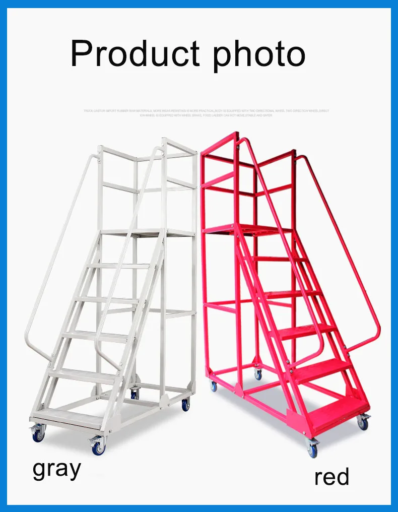 Warehouse Steel Safety Rolling Mobile Platform 6 Steps Ladder With ...
